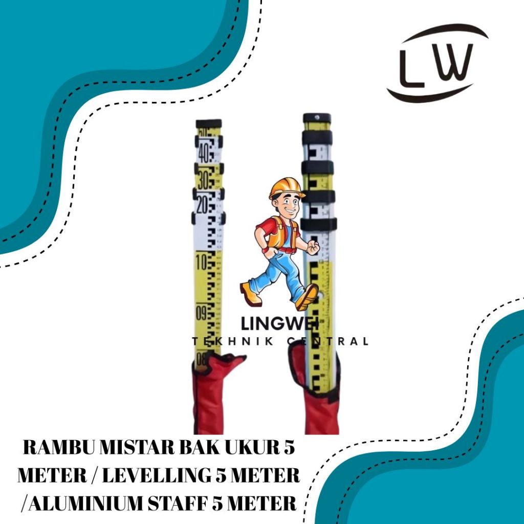 Jual RAMBU MISTAR BAK UKUR 5 METER / LEVELLING 5 METER /ALUMINIUM STAFF ...
