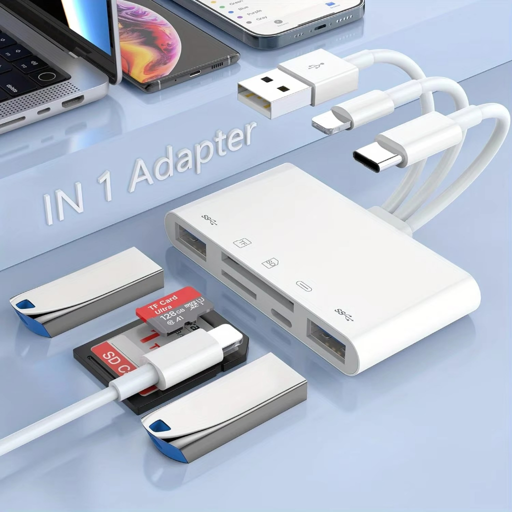 Jual Card Reader Multi Plug 5in1 dengan USB Type C Lightning dan USB ...