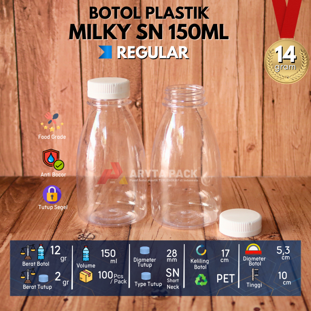 Jual Botol plastik PET 150ml Milky minuman mineral jus susu kopi tutup ...