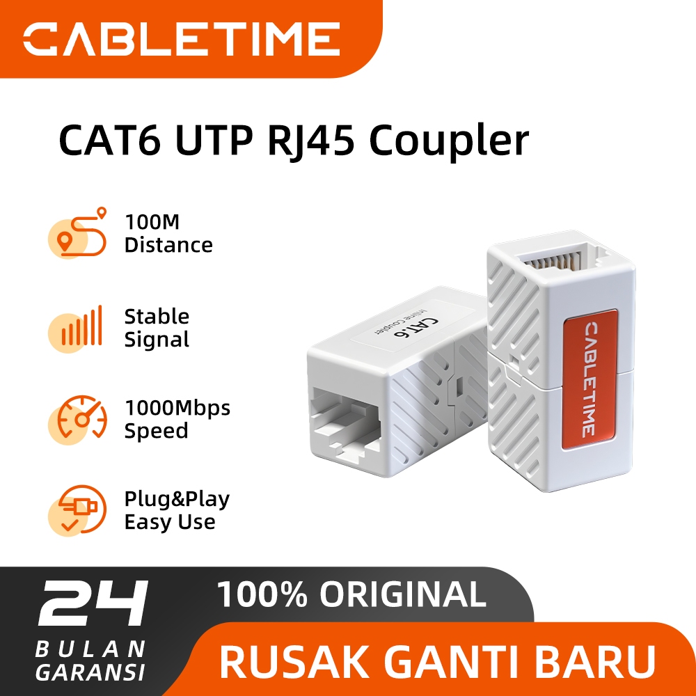 Jual CABLETIME Adapter Barrel Konektor LAN RJ45 Cat.6 Female to Female ...