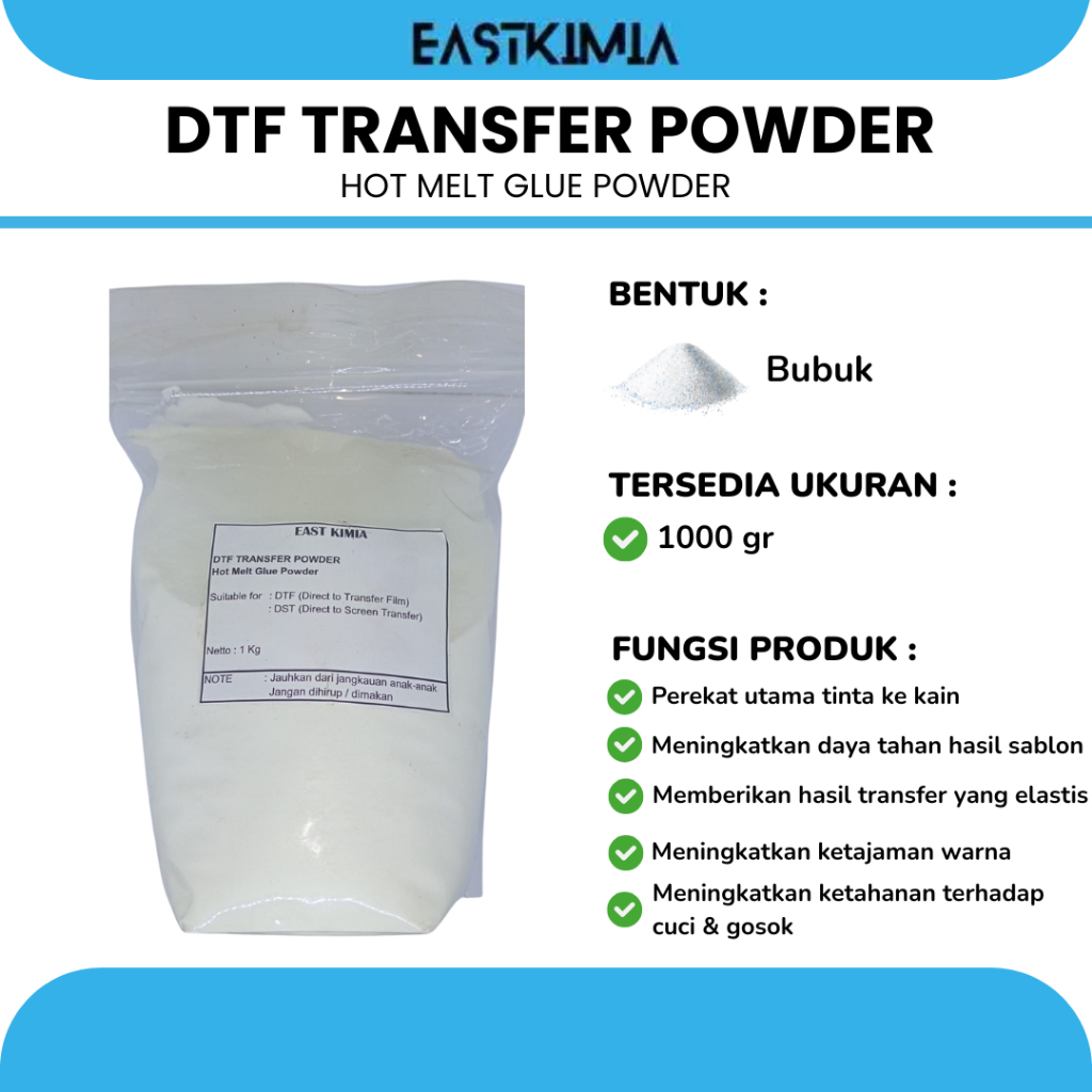 Jual Lem DTF Transfer Powder Hot Melted Glue Powder Per Kg Eastkimia ...