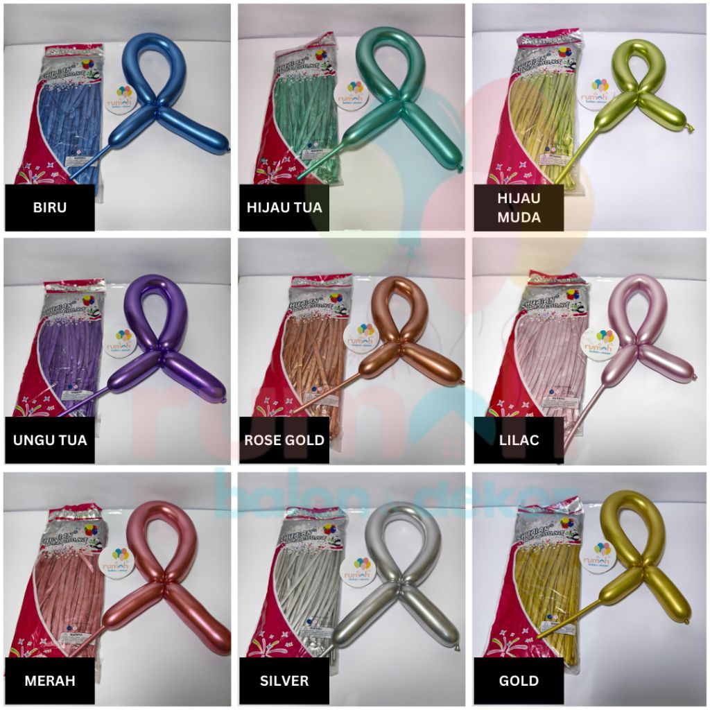 Jual [50 PCS] BALON LATEX TWIST METALIK CHROME ANEKA WARNA ISI 50 PCS ...