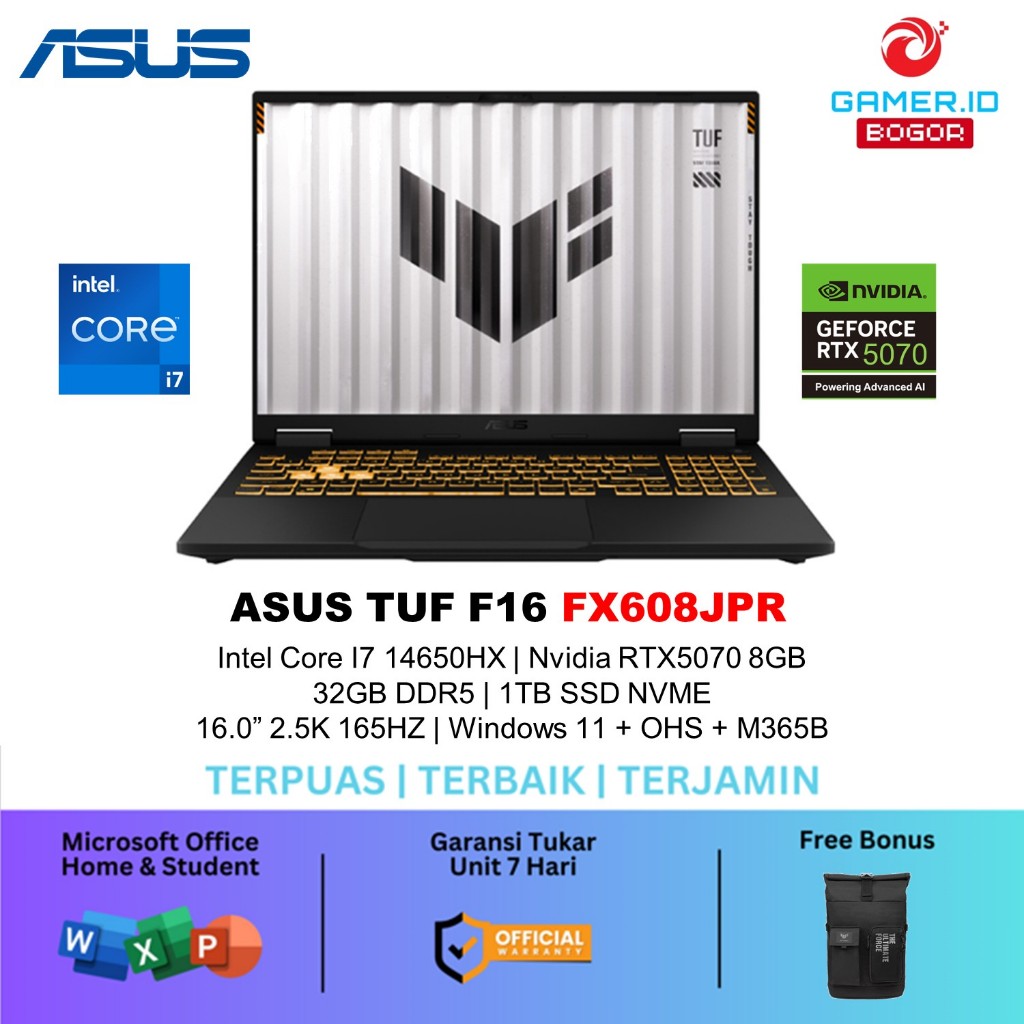 Jual Asus Tuf F16 FX608JPR Intel Core I7 14650HX RTX5070 8GB/ 32GB 1TB W11+OHS 16.0 2.5K 165HZ ...