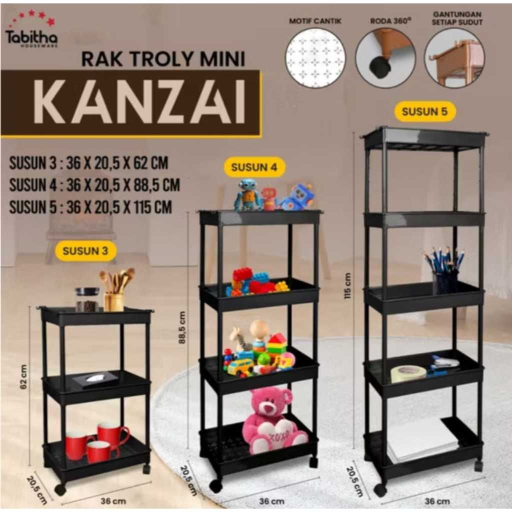 Jual Rak Mini Kanzai Hitam Susun 3 & 4 | Rak Serbaguna | Rak Dapur ...