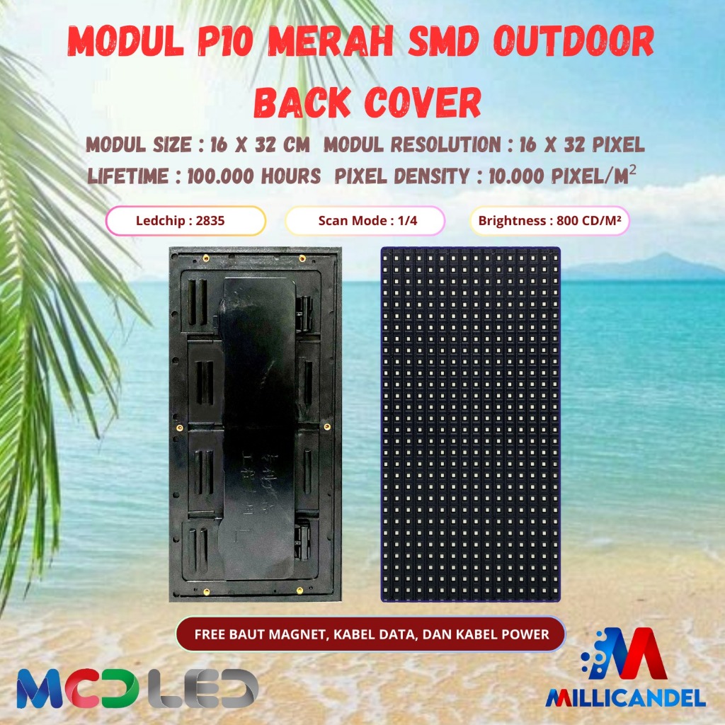 Jual PANEL MODUL MODULE P10 MERAH SINGLE COLOR SMD OUTDOOR SEMI OUTDOOR ...