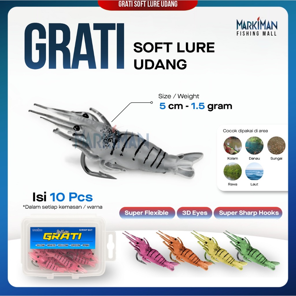Jual Umpan Pancing Udang Soft Lure Grati Markiman Soflure Udang GID 6 ...