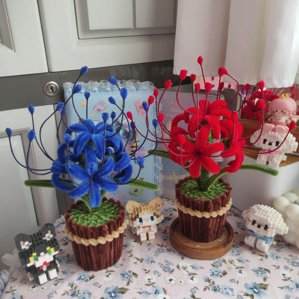 Jual HIASAN BUNGA SPIDER LILY SET POT KAWAT BULU AESTHETIC LUCU ...