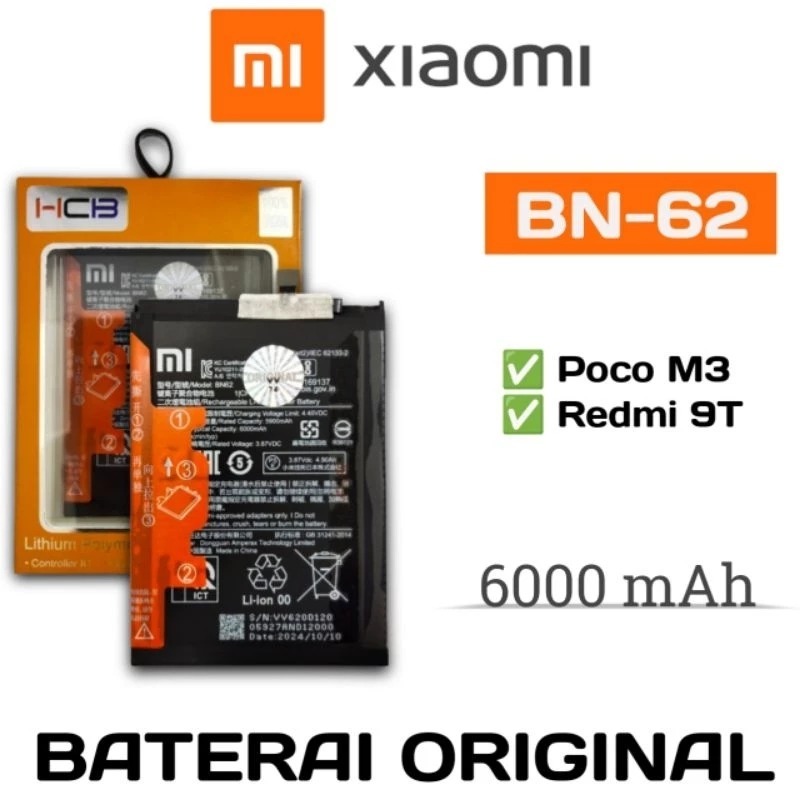 Jual ORIGINAL 100% Battery XIAOMI BN62 POCO M3 REDMI 9T XIAOMI BN62 ...