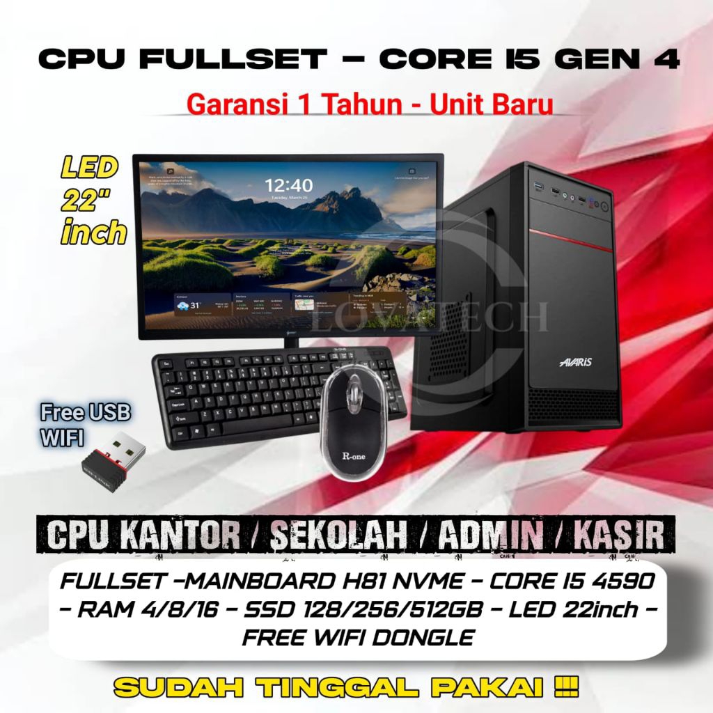 Jual PC KOMPUTER FULLSET CI5 + MONITOR 22 INCH MURAH/ CPU CORE I5 RAM ...
