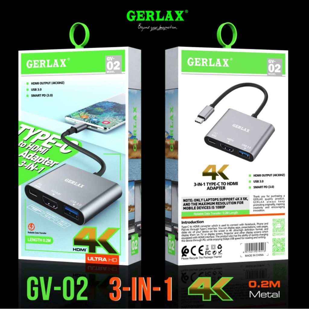 Jual GERLAX GV-02 Converter USB HUB HDMI Output USB 3.0 SMART PD 3.0 ...