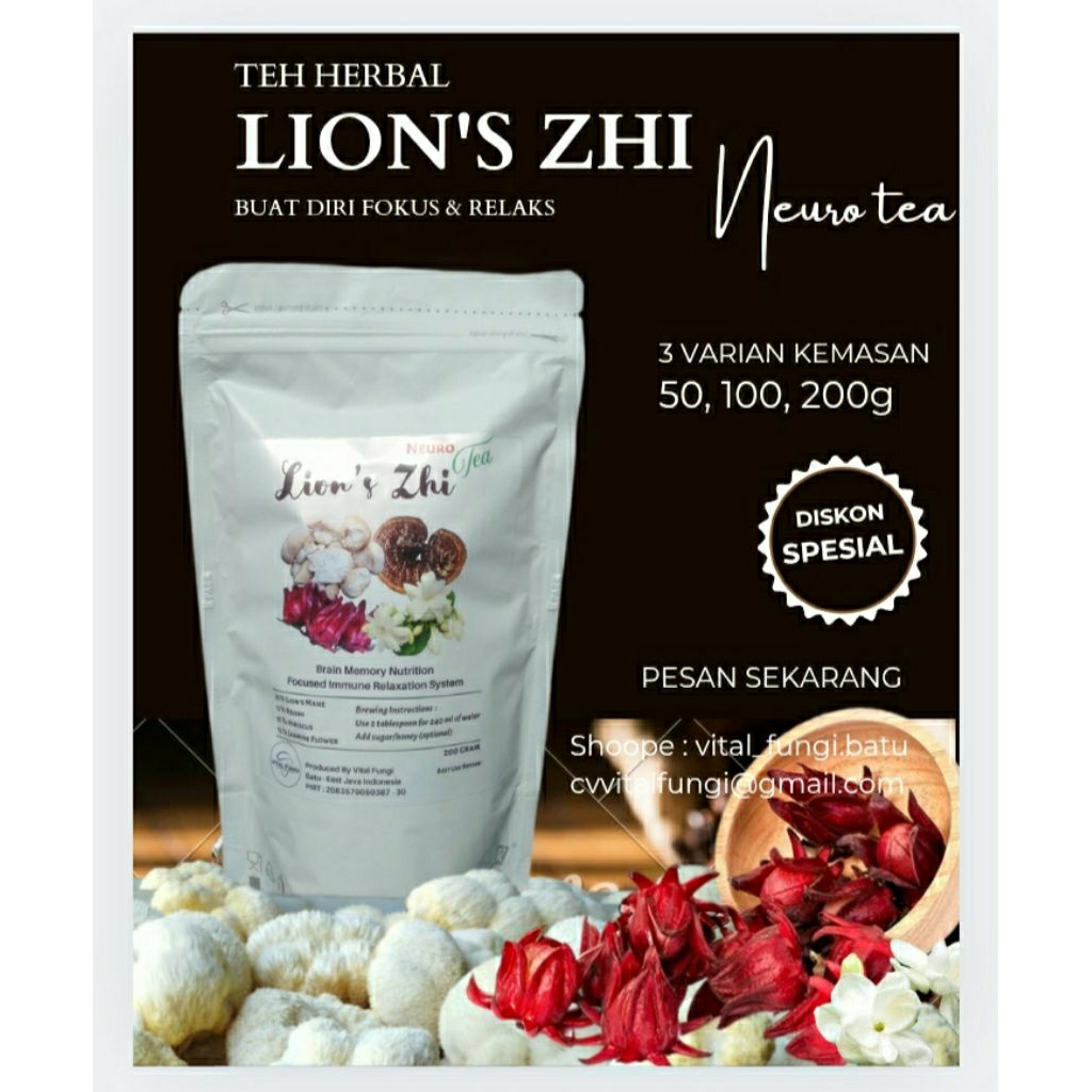 Jual teh jamur (Lion's Zhi neuro tea), teh herbal, teh tubruk, teh ...