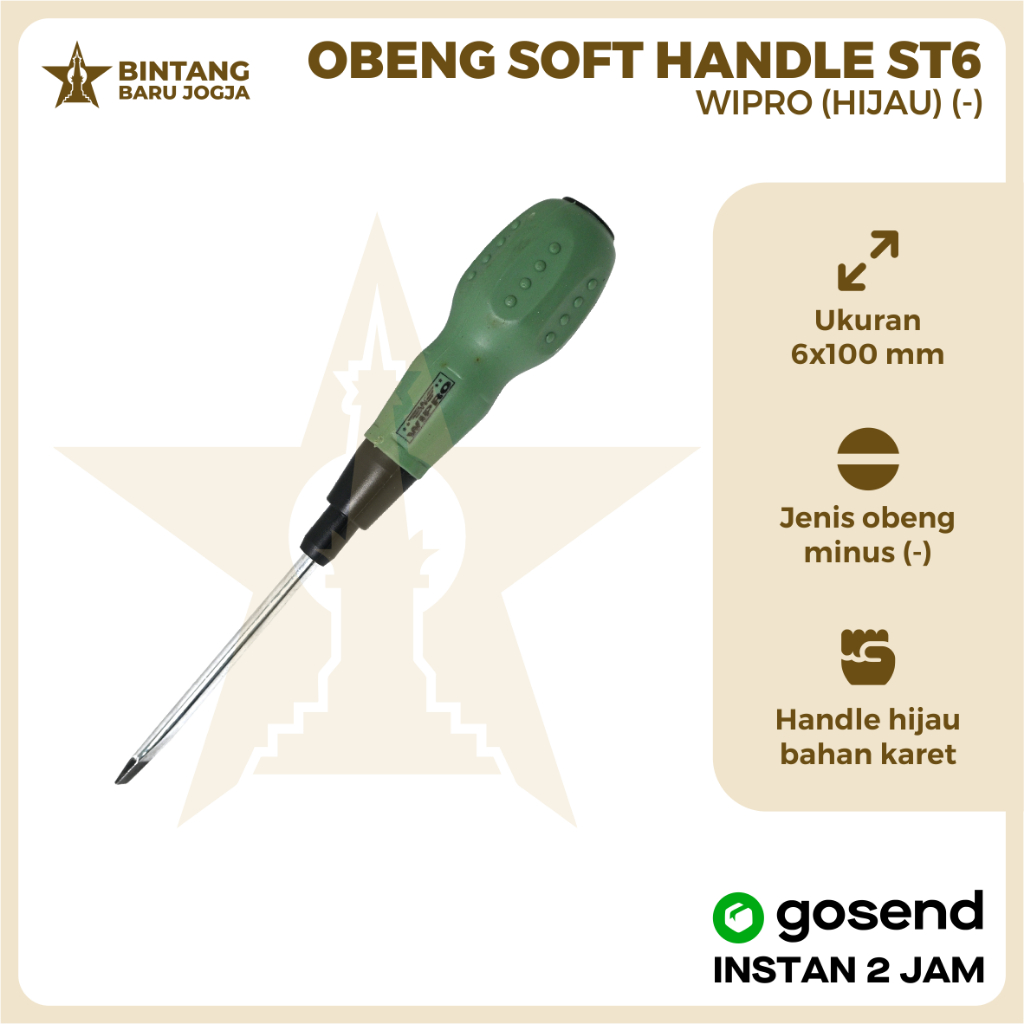 Jual WIPRO ST6 Obeng Karet 10CM / Obeng Soft Handle 6 X 100 Hijau ...