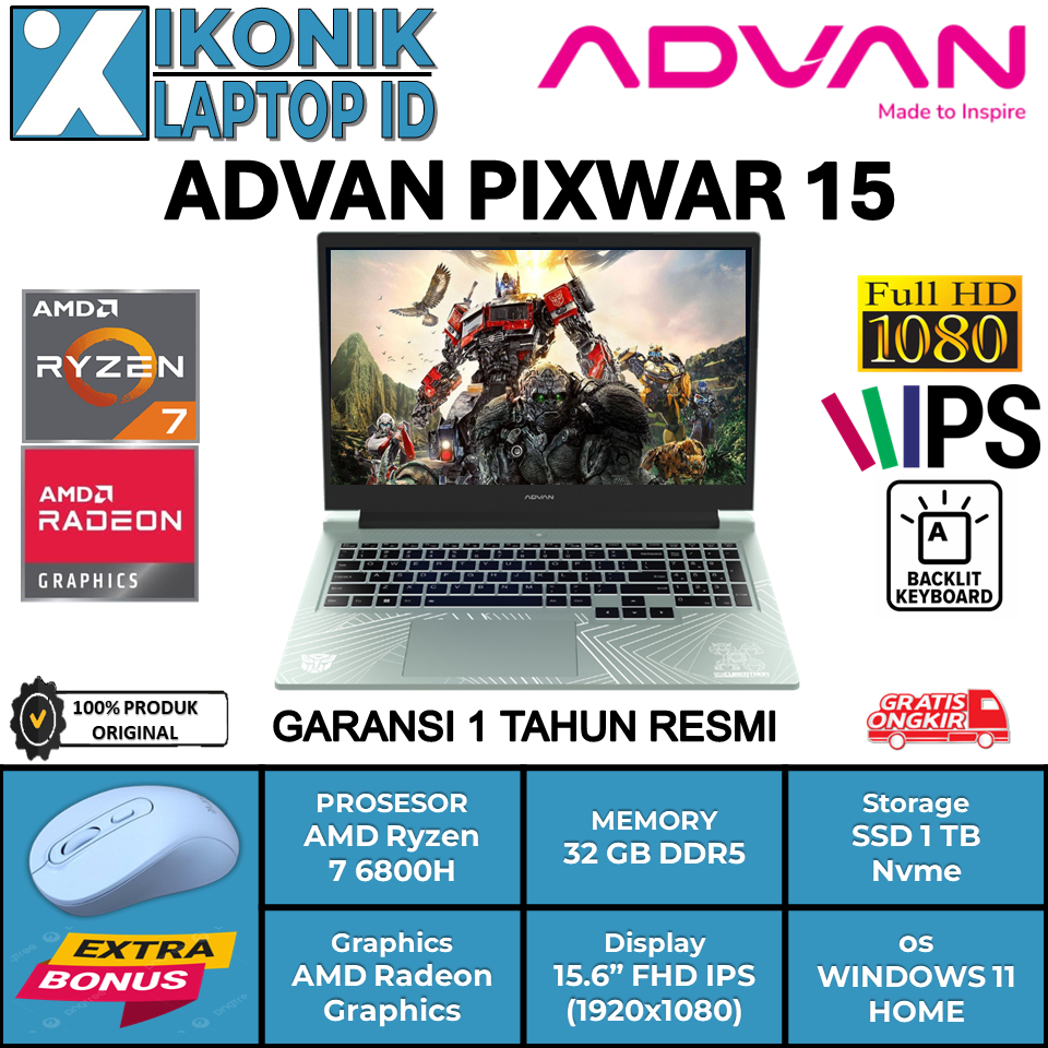 Jual Laptop Gaming ADVAN PIXWAR 15 AMD Ryzen 7 6800H Ram 32 GB Ssd 1TB ...