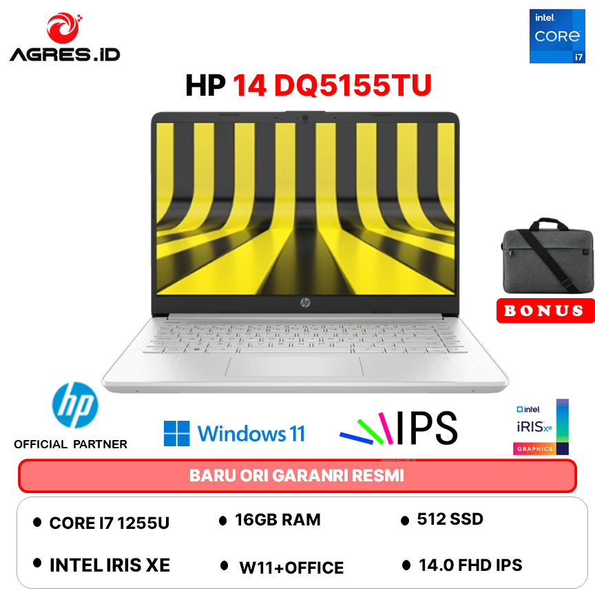 Jual HP 14 I7 1255 16GB 512GB W11+OHS 14.0FHD IPS BLIT 2Y SLV -DQ5154TU ...