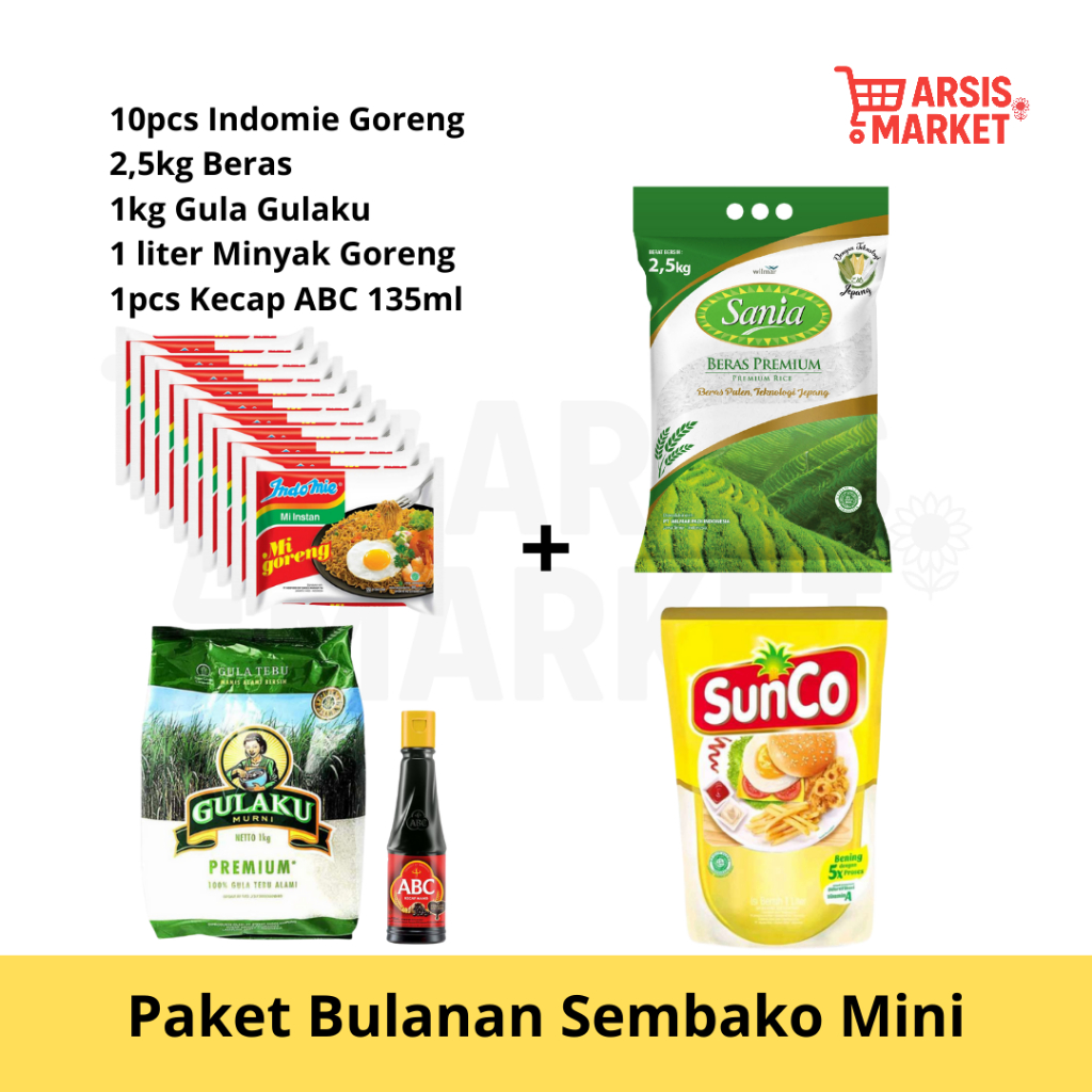 Jual PAKET SEMBAKO BULANAN MINI Indomie + Beras + Gula + Minyak + Kecap ...