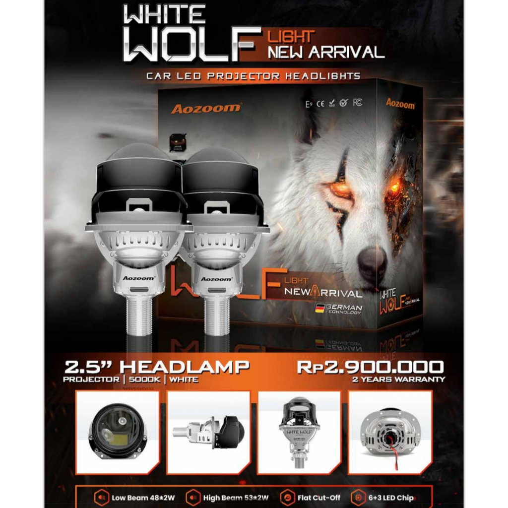 Jual AOZOOM White Wolf Biled Projector 2,5inch | Shopee Indonesia