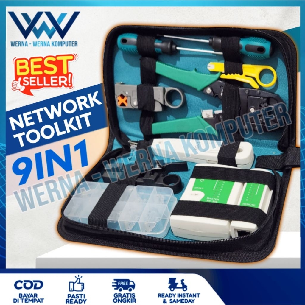 Jual TOOLKIT 9IN1 NETWORK KIT SET Tang Crimping - LAN tester - Pengupas ...