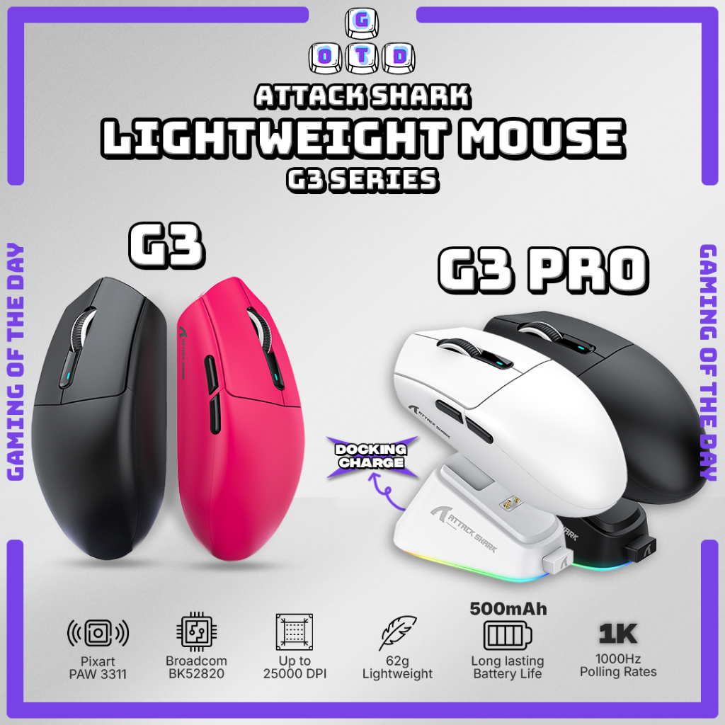 Jual ATTACK SHARK G3 & G3PRO Tri-mode Wireless G305 Shape Esport Gaming ...