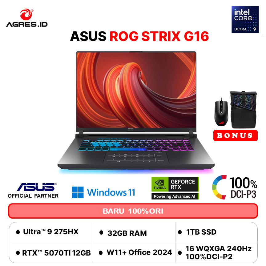 Jual ASUS ROG STRIX G16 G615LR ULTRA 9 275HX RTX5070TI 12GB/ 32GB 2TB ...