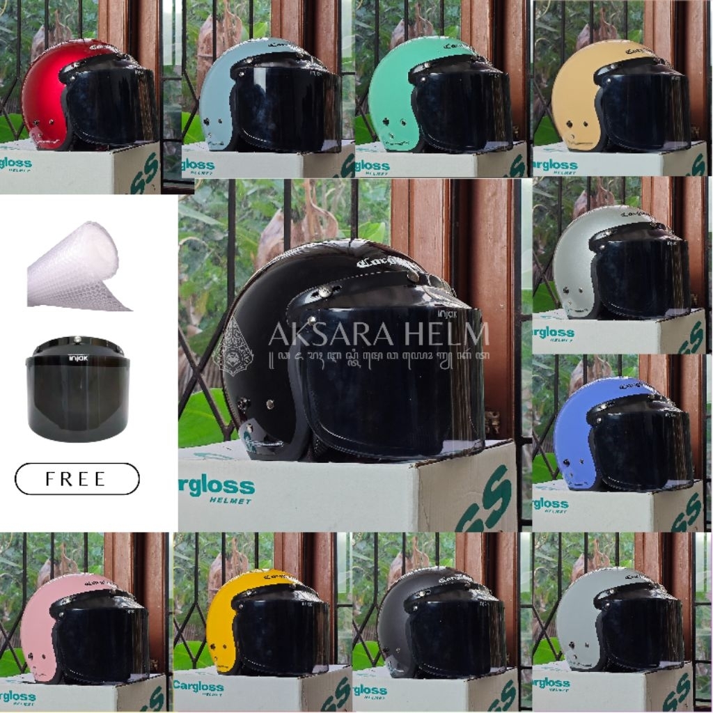 Jual HELM CARGLOSS PREMIUM LENGKAP KACA DATAR SNI | Shopee Indonesia