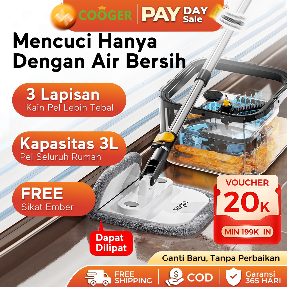 Jual COOGER Pel Lantai Kain Pel Praktis - Spin Mop 360° Dengan Ember Terpisah 3L, Pel Putar ...