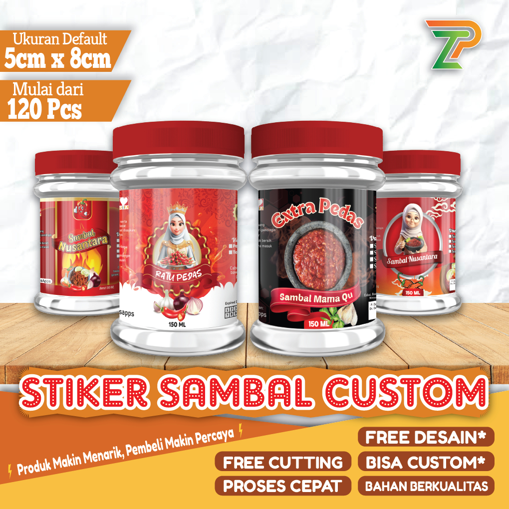 Jual Cetak Stiker Sambal Custom | Desain Nama & Logo Usaha UMKM ...