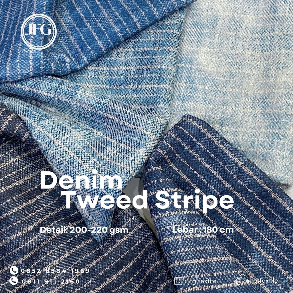 Jual Bahan Kain Denim Tweed Knit Stripe | Adem | Lembut | Nyaman di ...