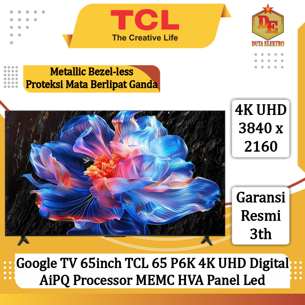 Jual Google TV 65inch TCL 65 P6K 4K UHD Digital AiPQ Processor MEMC HVA Panel Led | Shopee Indonesia