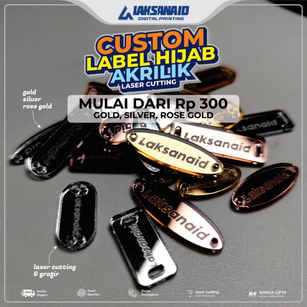 Jual CUSTOM LABEL HIJAB AKRILIK GOLD SILVER ROSE GOLD LASER CUTTING | Shopee Indonesia