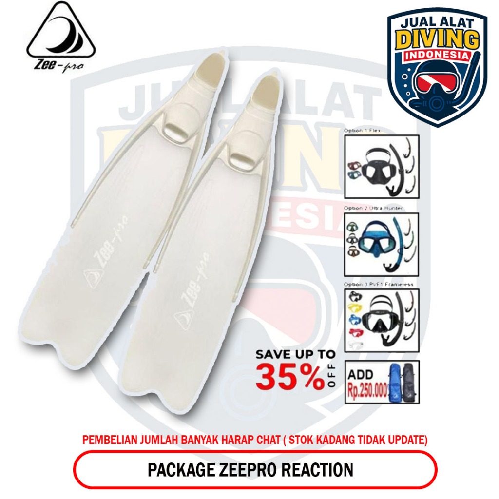 Jual Package Zeepro Long Fin FF Reaction White Kaki Katak Panjang Mask Snorkel Selam Scuba ...