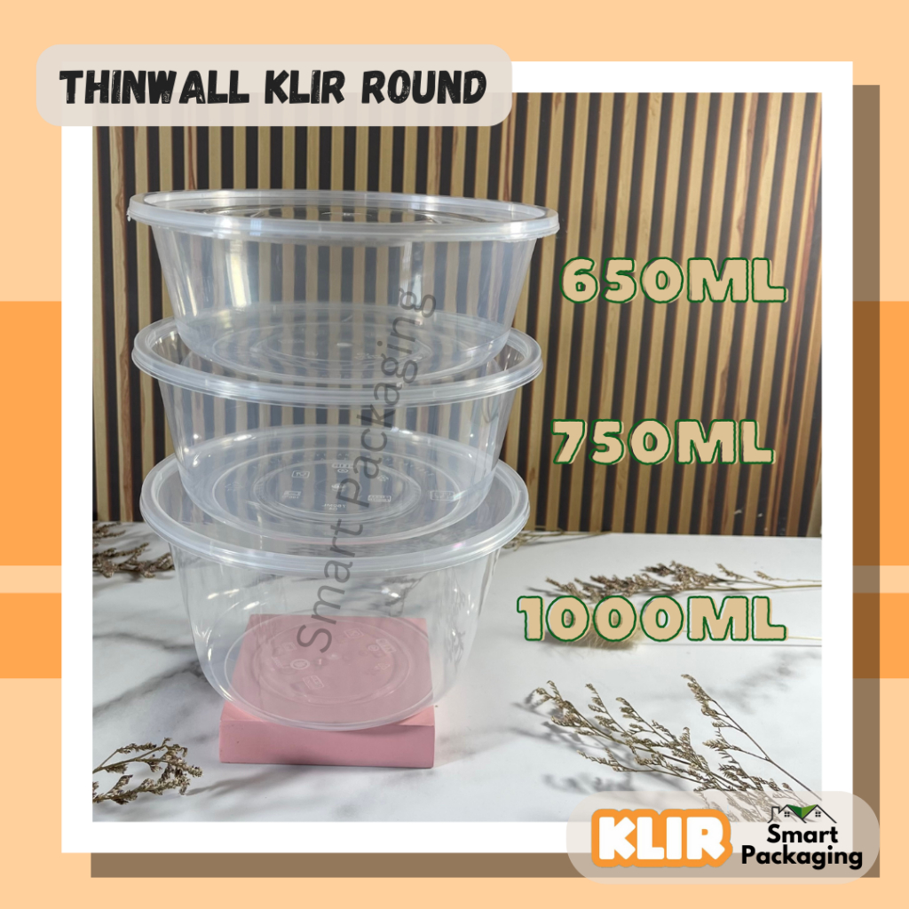 Jual [ISI 25 PCS] Thinwall KLIR Round Wide 650ml 750ml 1000ml / Mangkok ...
