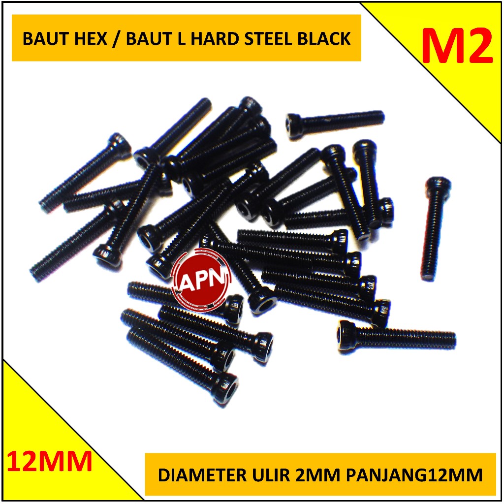 Jual BAUT L / BAUT HEXAGONAL M2 HARD STEEL BLACK PANJANG 12MM | Shopee ...