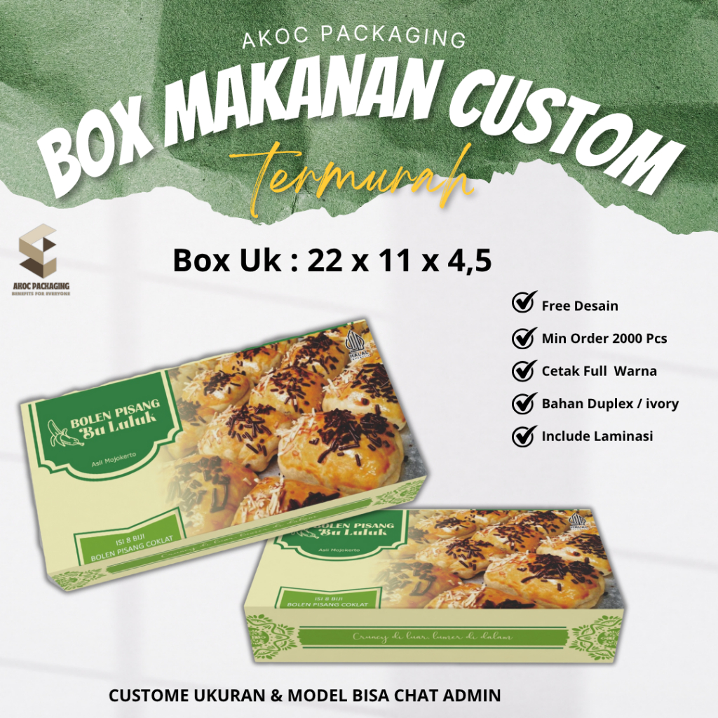 Jual Cetak Custom Dus / Kotak bolen box bolen box makanan uk. 22 x 11 x ...
