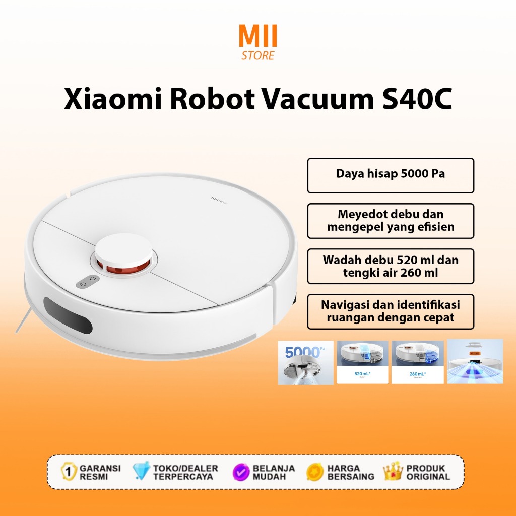 Jual Xiaomi Robot Vacuum S40C EU - 5000Pa - Garansi Resmi | Shopee ...