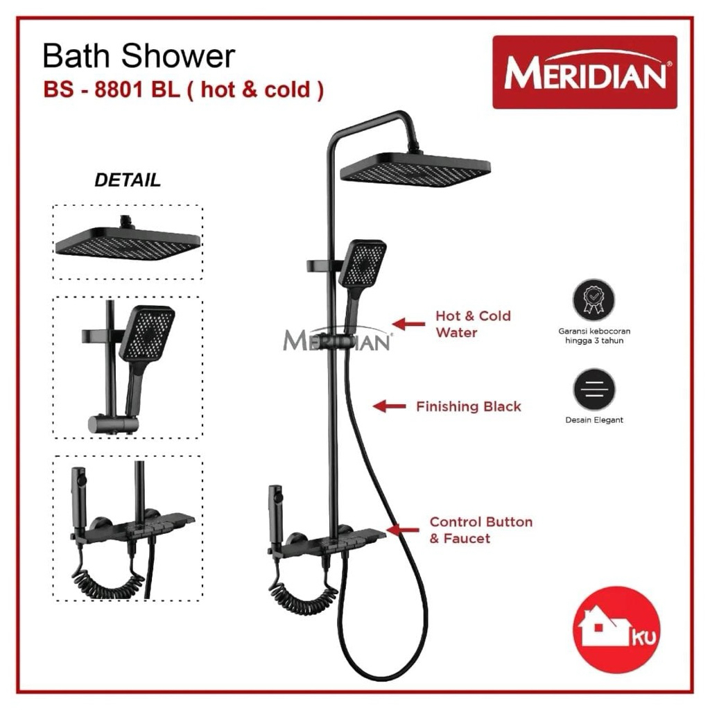 Jual MERIDIAN BATH SHOWER+FAUCET BS-8801 BLACK | Shopee Indonesia