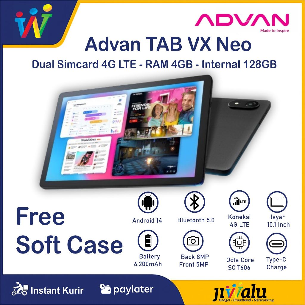 Jual ADVAN Tab VX Neo 4GB/128GB 10.1" IPS Screen Tablet Android 14 6200 mAh Dual Sim Card ...