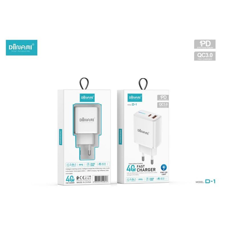 Jual DIINAMI D1 Power Travel Charger Adaptor 40W 3A Dual Port Usb A Dan ...