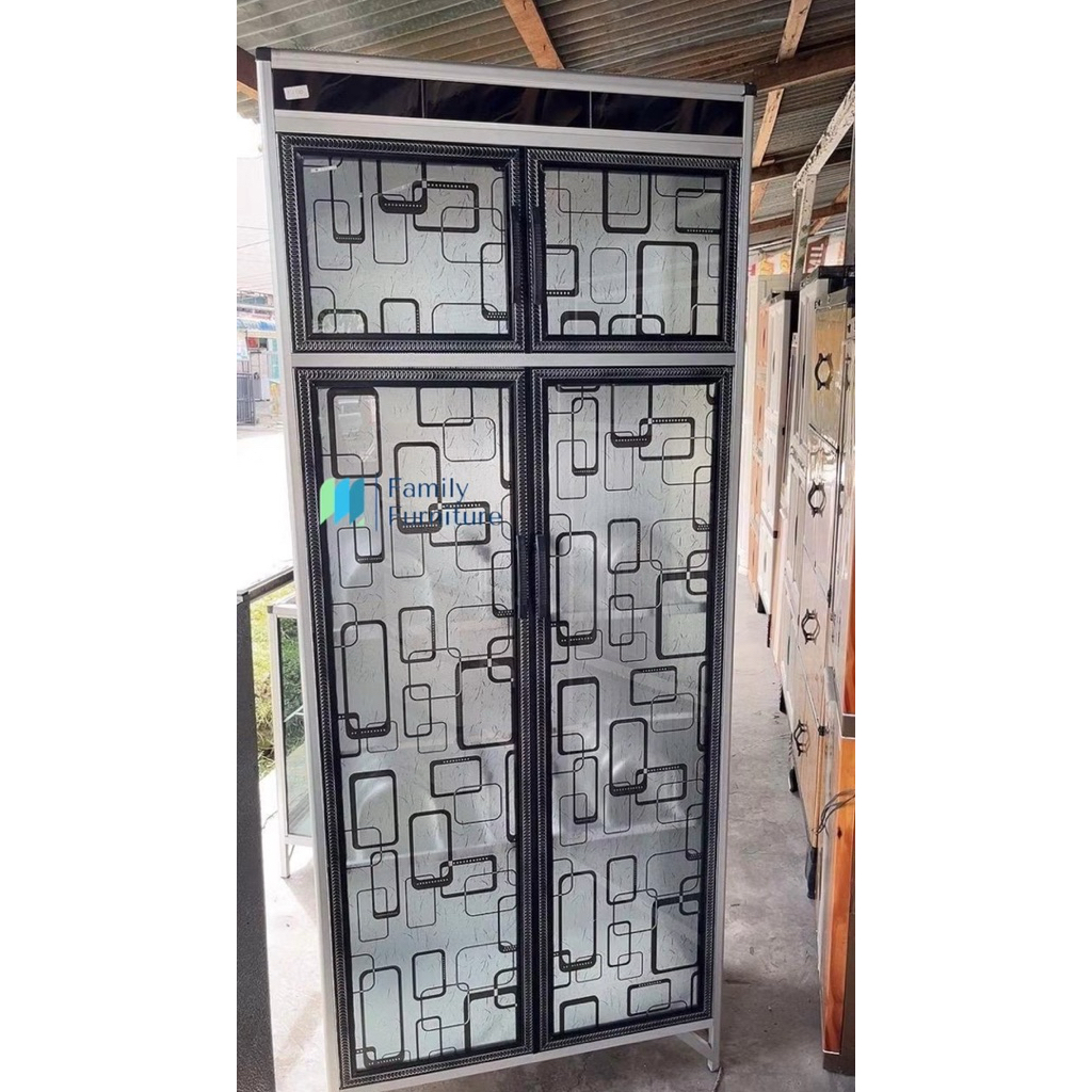 Jual Lemari Rak Piring 2 Pintu 4 Daun Tempahan dengan corak Kotak Hitam ...