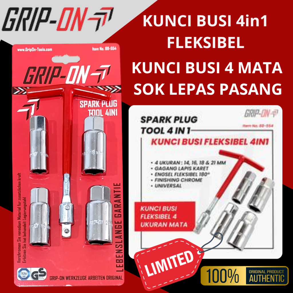 Jual KUNCI BUSI 4in1 4 Mata Sok Lepas Pasang GRIP ON Sprak Plug ...