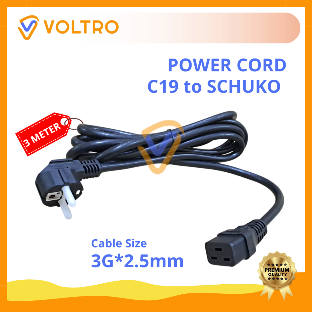 Jual Power Cord C19 to EU Schuko Euro Size 3G x 2.5mm Panjang 3 Meter ...