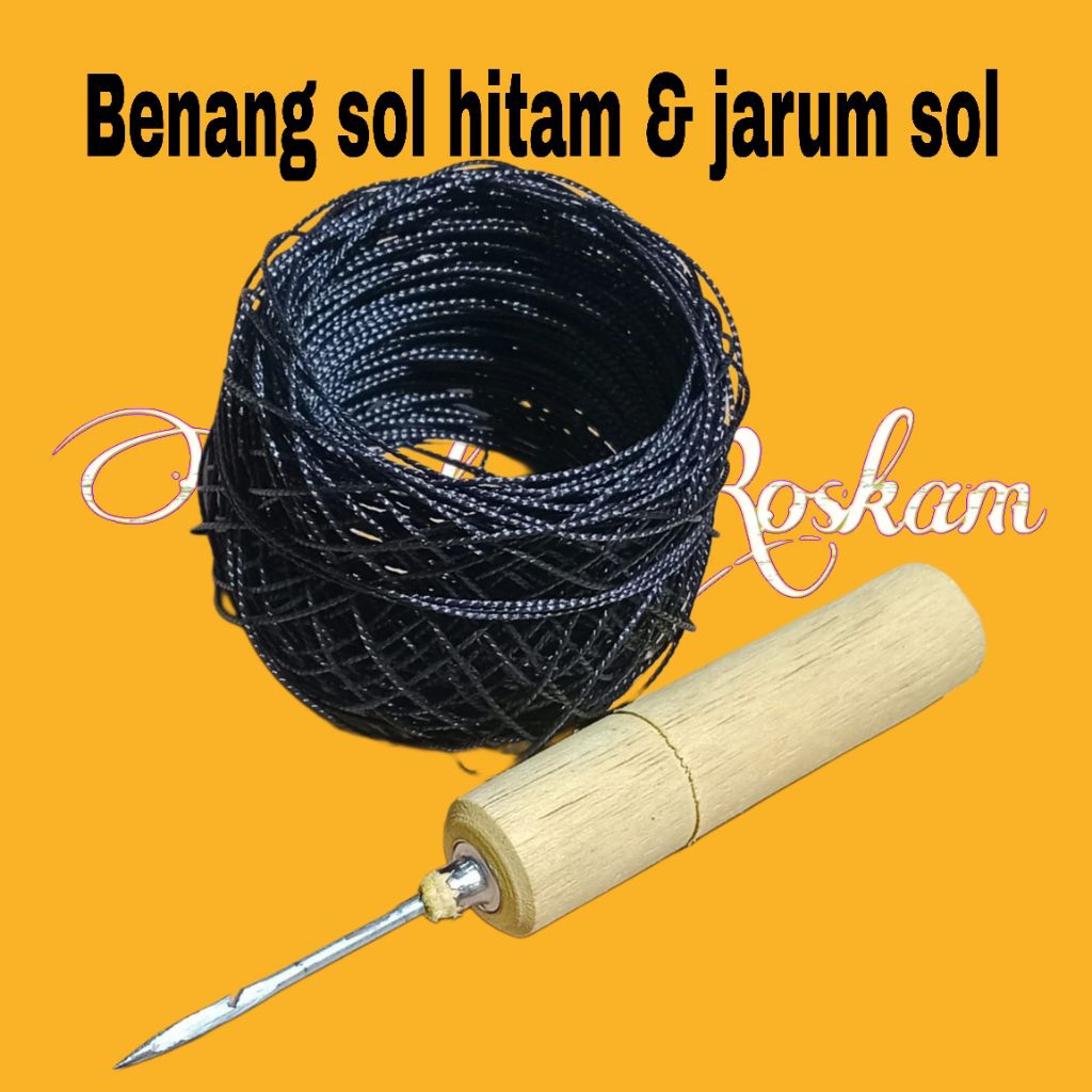 Jual benang sol sepatu hitam gembos dan jarum sol sepatu gagang kayu ...
