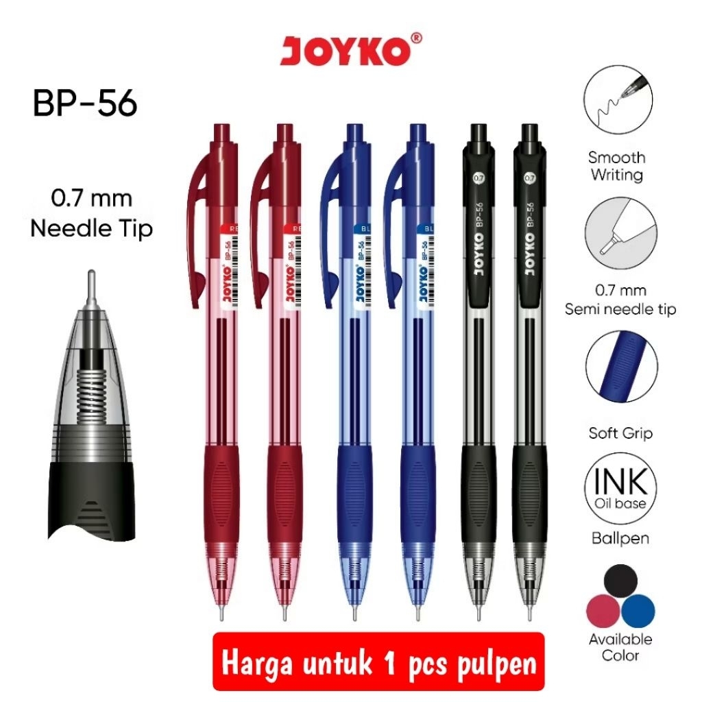 Jual Pulpen Joyko Ball Pen 0.7 mm Hitam Merah Biru Clicker Smooth ...