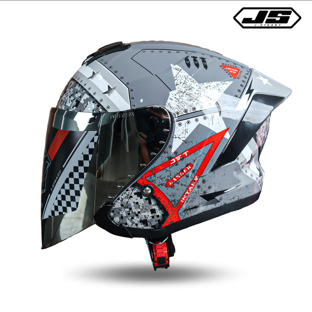 Jual Helm Half face JS Armor Motif Star Grey helm paket ganteng/helm ...
