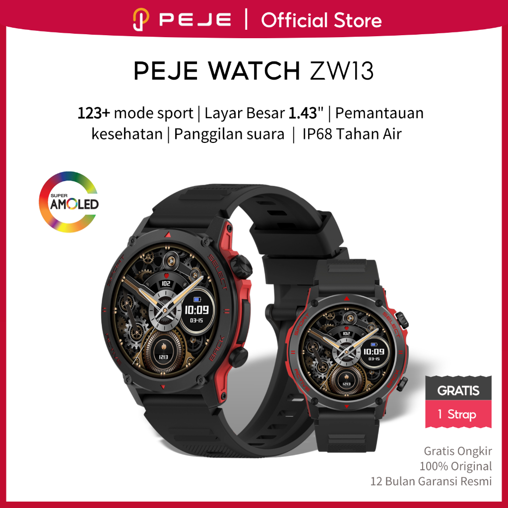 Jual PEJE Smartwatch Pria ZW13 Jam Tangan Pintar Amoled HD Screen IP68 ...