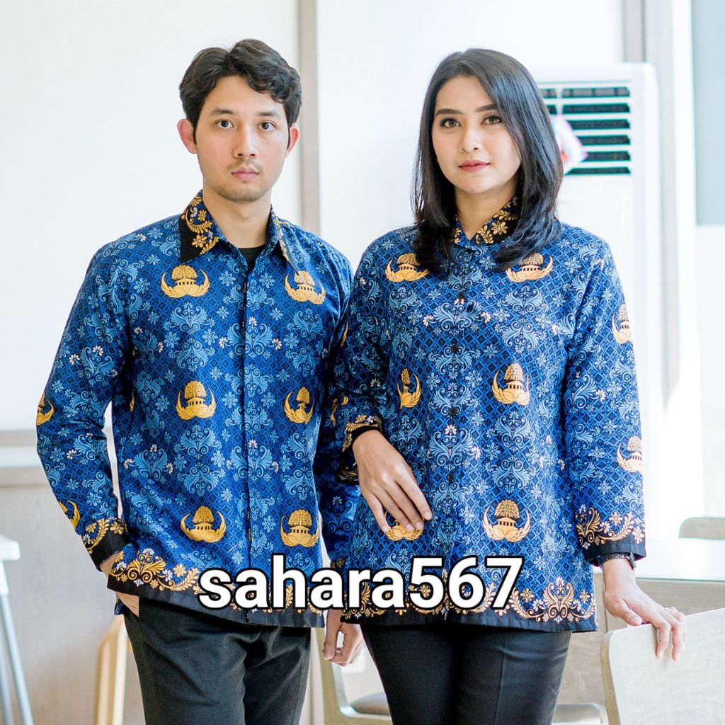 Jual batik korpri kerah hitam terbaru full furing katun halus lengan dan kerah hitam tumpal 2022 ...