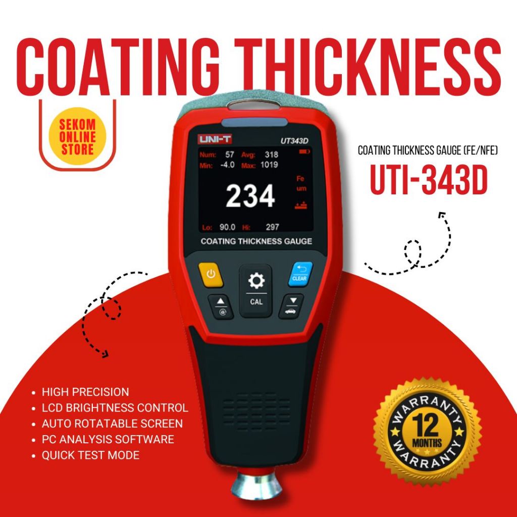 Jual UNI-T Coating Thickness Gauge Alat Ukur Ketebalan Cat Mobil UT343D ...