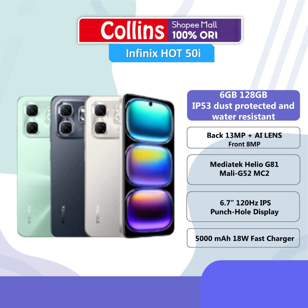 Jual Infinix Hot 50i 6/128GB - EXTENDED RAM - Helio G81 - 6.7 inch ...
