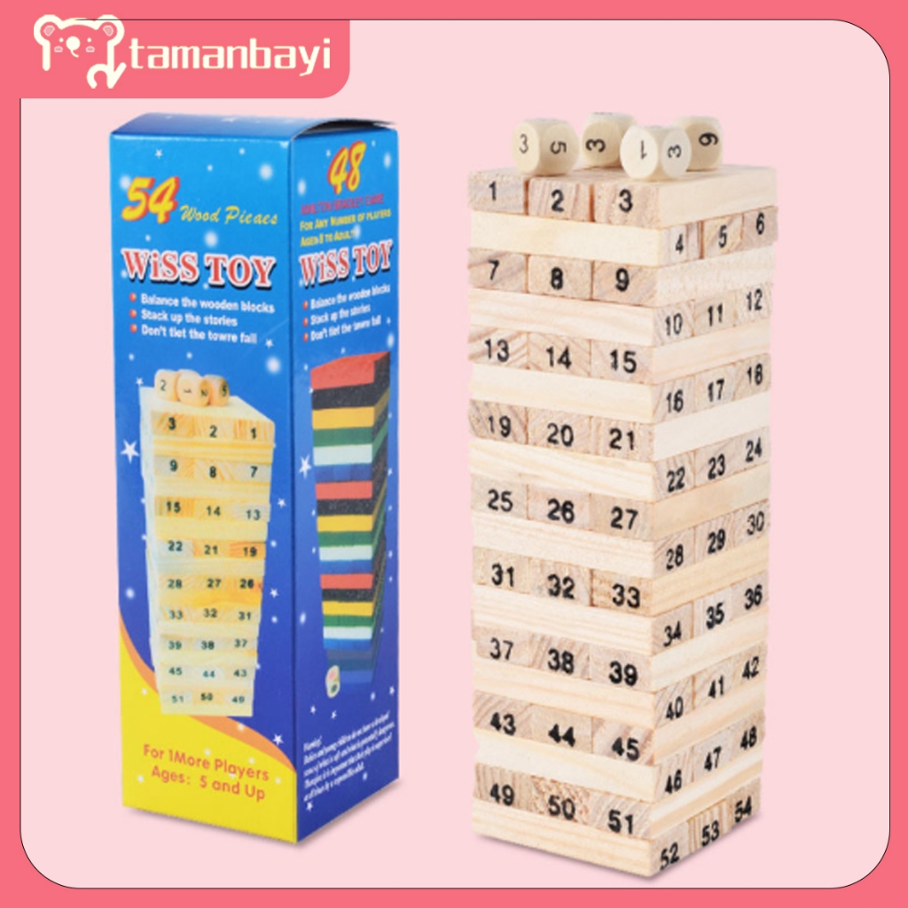 Jual Balok Mainan Kayu Dadu Toy Tower Angka Stacko 54 Board Game ...