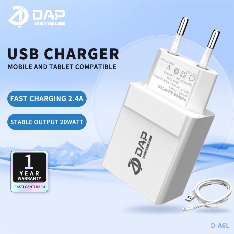 Jual DAP D-A6L Travel Charger 18 Watt 2.4 A Include Cable USB to Lightning Fast Charging ...