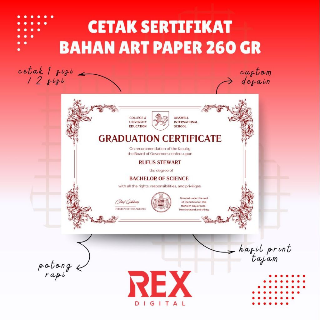 Jual Cetak Sertifikat kertas ART PAPER Ukuran a4 / Print Sertifikat ...